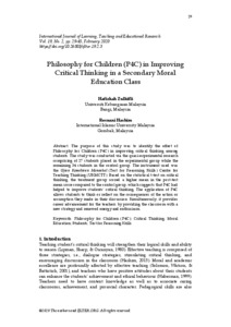 Philosophy for Children (P4C) in improving critical thinking in a ...