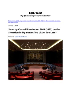 Security Council Resolution 2669 (2022) on the situation in Myanmar ...
